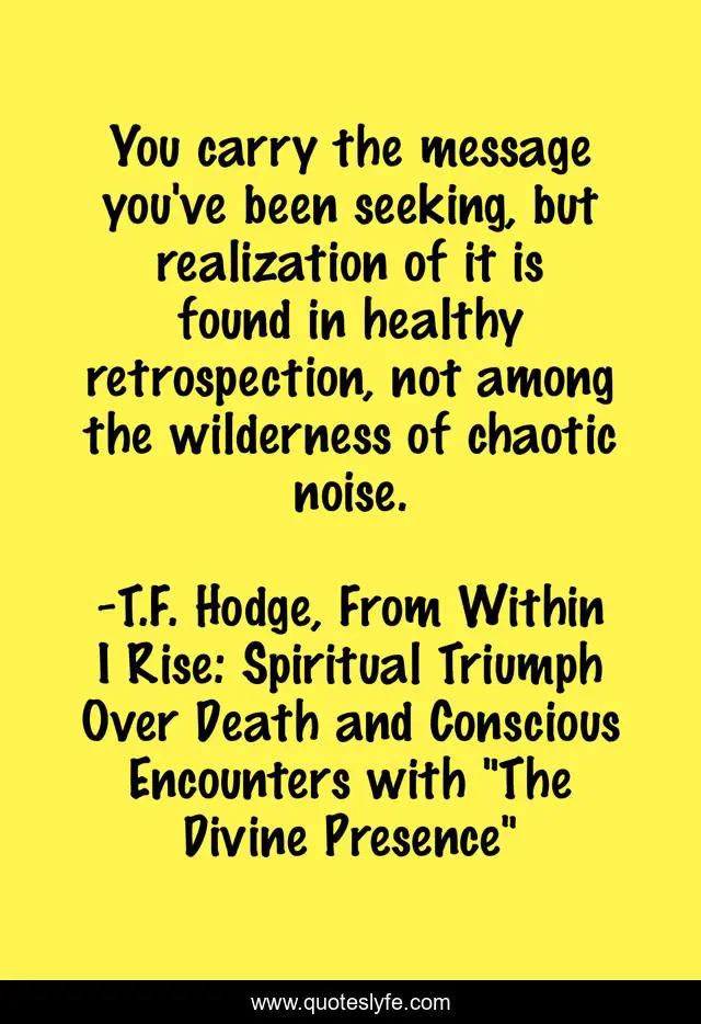 You carry the message you've been seeking, but realization of it is fo ...