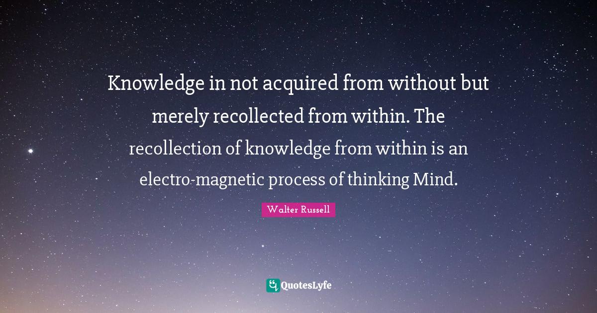 Knowledge in not acquired from without but merely recollected from wit ...