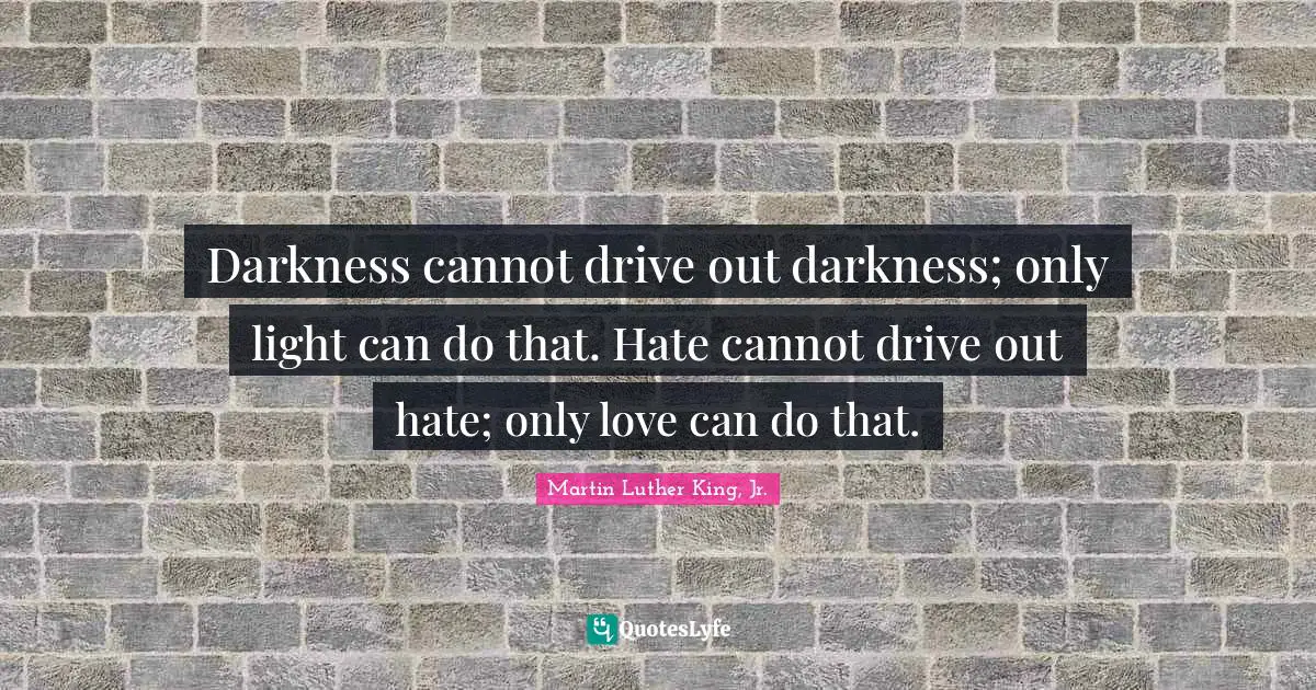 Darkness cannot drive out darkness; only light can do that. Hate canno ... Darkness cannot drive out darkness; only light can do that. Hate canno ...