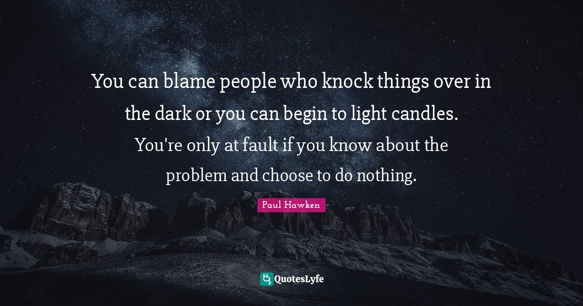 You can blame people who knock things over in the dark or you can begi... Quote by Paul Hawken ...