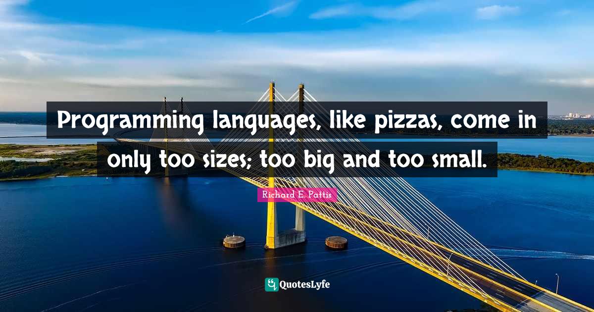 Programming languages, like pizzas, come in only too sizes; too big an... Quote by Richard E ...